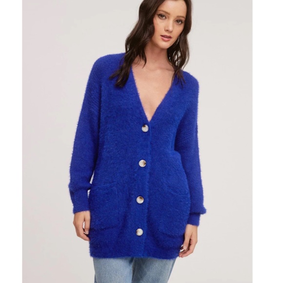 kelzposh | Sweaters | The Michele Royal Blue Fuzzy Cardigan With ...